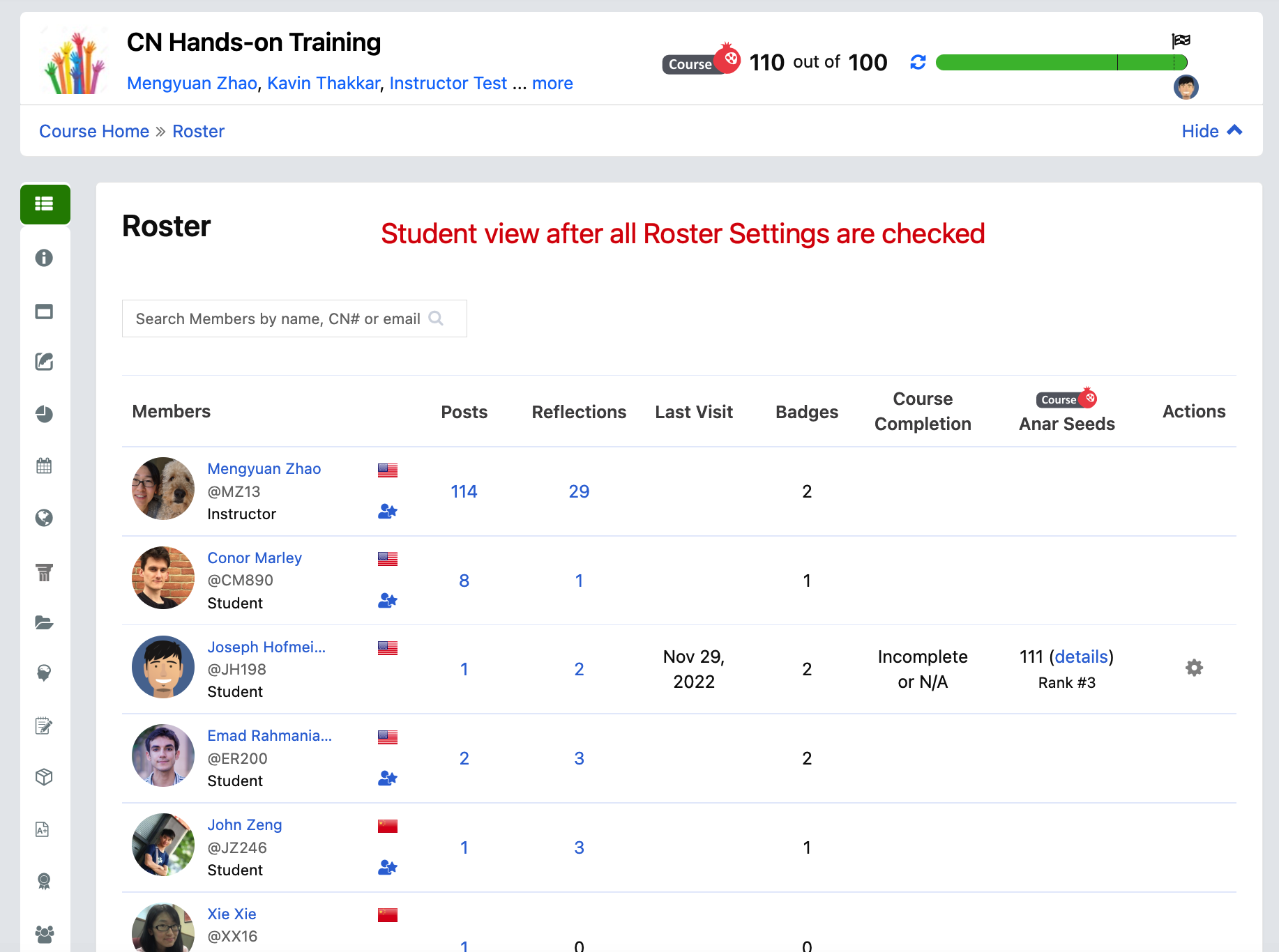 Course and Network Roster – CourseNetworking