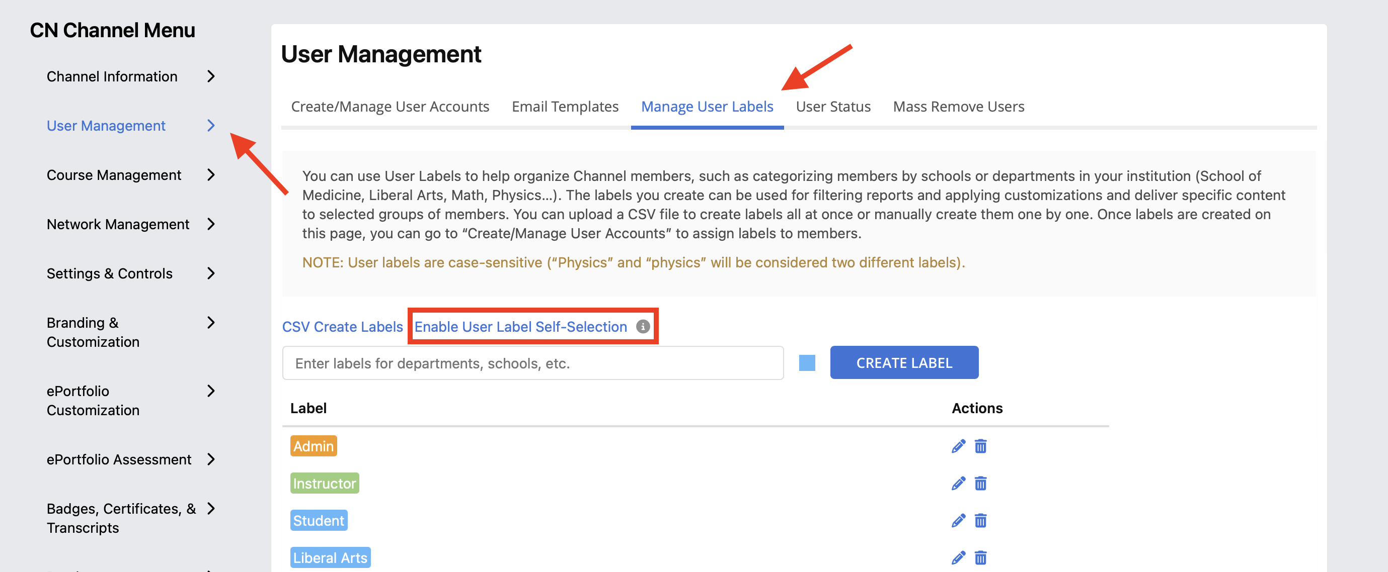 Assign User Labels – CourseNetworking
