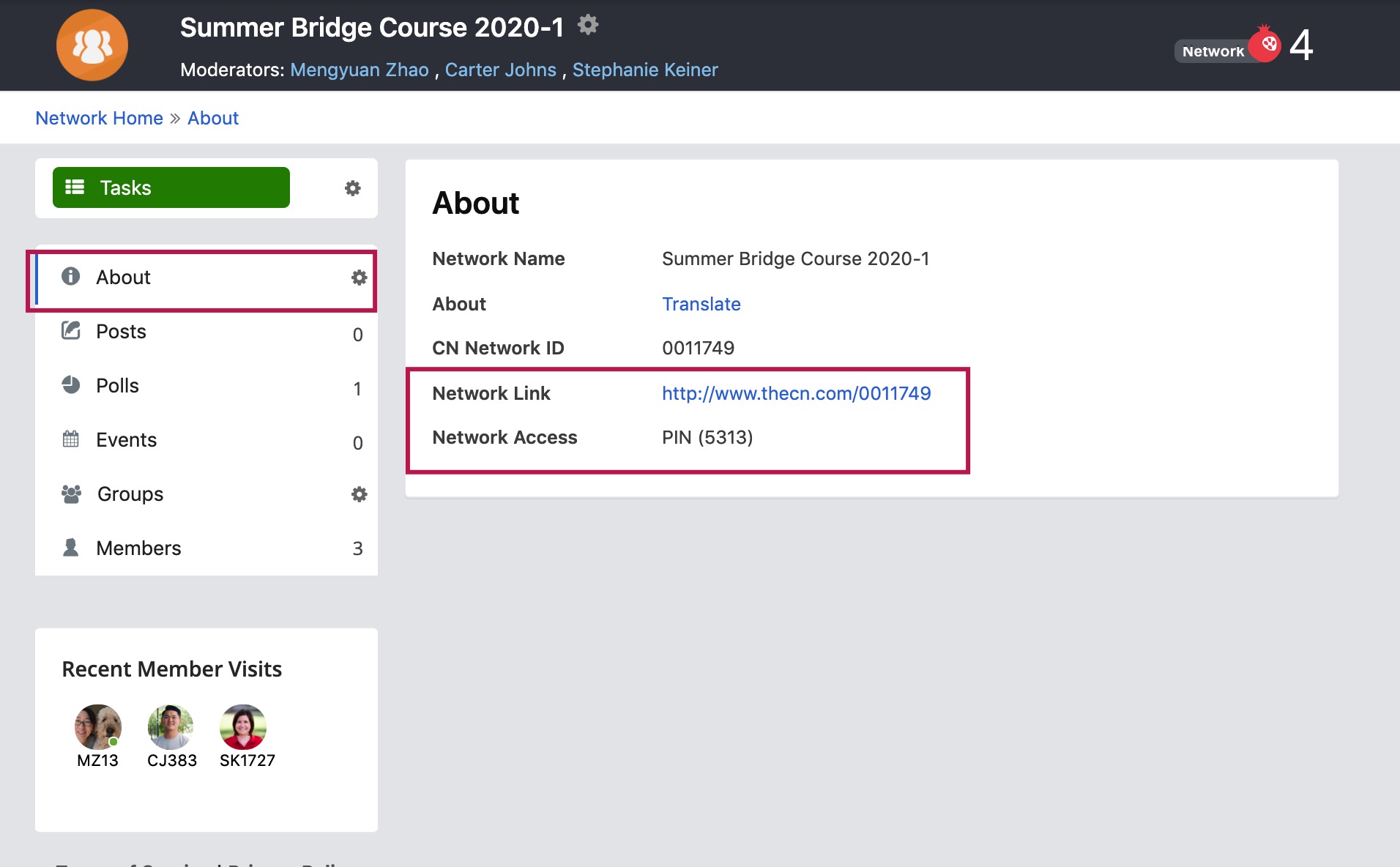 Network Page – CourseNetworking